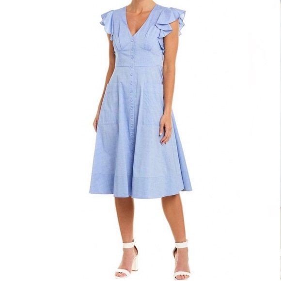 Eliza J | Dresses | Eliza J Chambray Flutter Sleeve Midi Dress | Poshmark